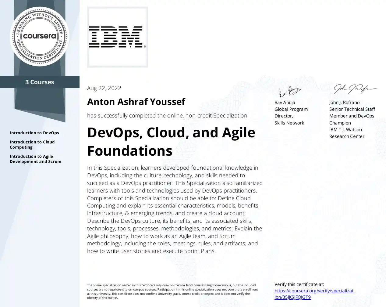 Certifications - Anton Ashraf